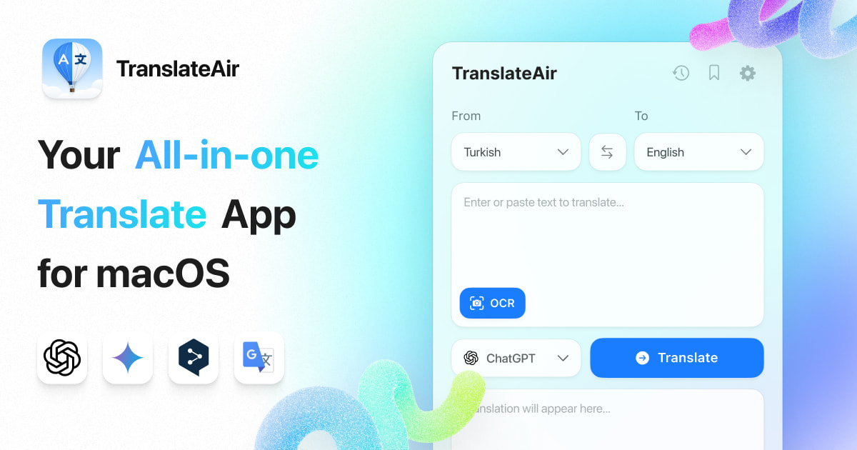 TranslateAir - AI-Powered Translation & OCR for macOS
